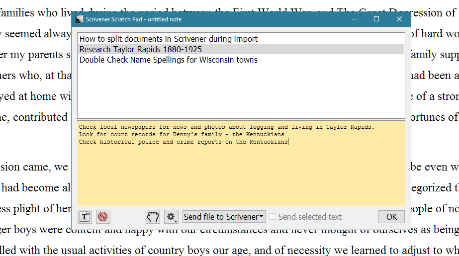 Scrivener Tips: The Scratch Pad | Writers in the Grove